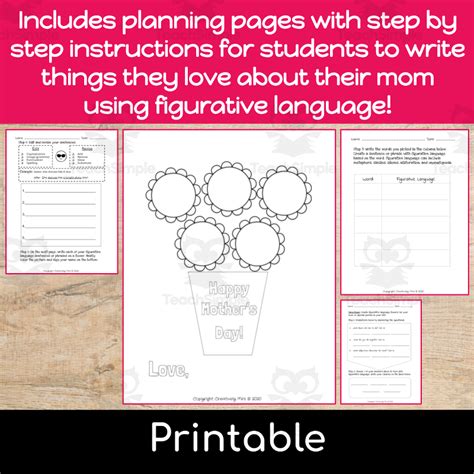 Bilingual Mother S Day Figurative Language Flower By Teach Simple