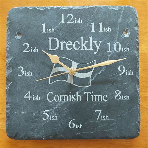 Dreckly Slate Clock Etched In Cornwall Backwards Running Etsy