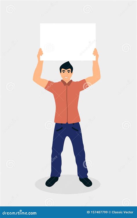 Man Holding Placard Cartoon Vector Illustration Stock Vector