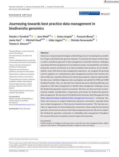 Pdf Journeying Towards Best Practice Data Management In Biodiversity