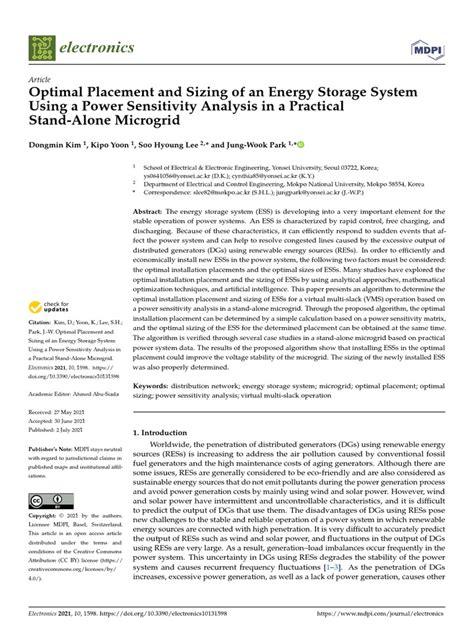 Optimal Placement And Sizing Of An Energy Storage Pdf Linear Programming Mathematical