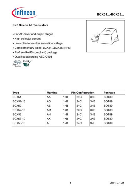 Original Pnp Transistor Bcx53 16 80v 1a Al Smd Code Sot 89 New Pdf