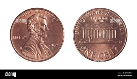 Both Sides Of The 1 Us Cent Coin 2007 With Profile Of Abraham Lincoln