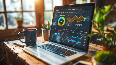 Seo Dashboard On Laptop With Analytics Premium Ai Generated Image
