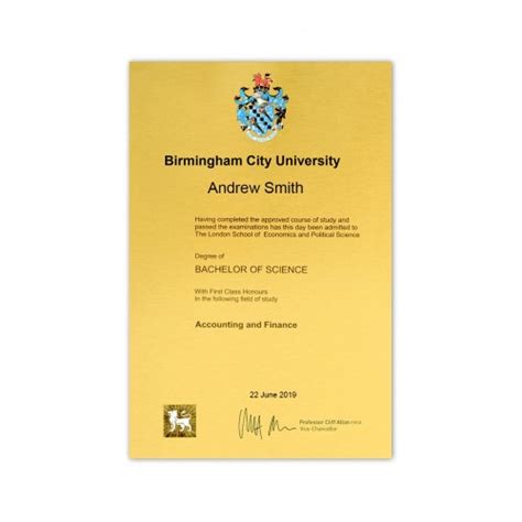 Brass Certificate A4 Brass Plate Certificate Replica