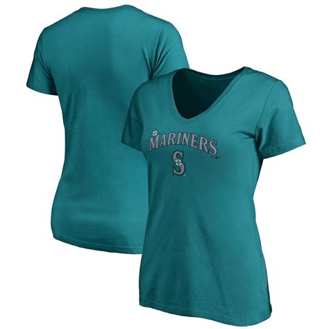Womens Seattle Mariners Fanatics Aqua Team Logo Lockup V Neck T Shirt