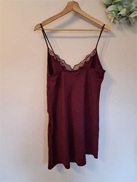 Victorias Secret Maroon Chemise Slip Dress Lace Size Gem