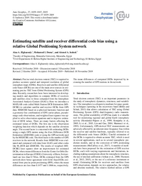 Pdf Estimating Satellite And Receiver Differential Code Bias Using A