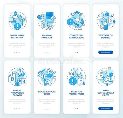 Farming Challenges Blue Onboarding Mobile App Screen Set Stock
