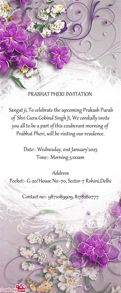 Sangat Ji To Celebrate The Upcoming Prakash Purab Of Shri Guru Gobind