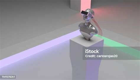 가상 현실 헤드셋을 사용 하 여 여성 조각 3d 일러스트레이션 가상현실에 대한 스톡 사진 및 기타 이미지 가상현실 가상현실