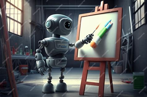 Робот-художник с искусственным интеллектом рисует или генерирует ...