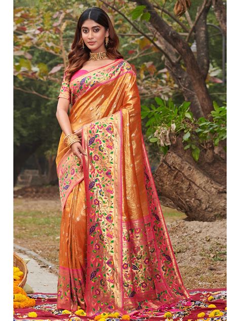 Buy Sangam Prints Ethnic Motif Woven Design Zari Pure Silk Paithani