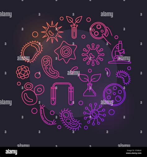 Microbiology Round Vector Bright Illustration Made With Microscope Microbes And Viruses Linear