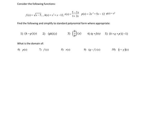 Solved Consider The Following Functions
