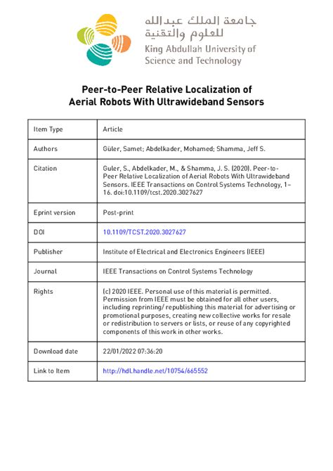 pdf peer to peer relative localization of aerial robots with