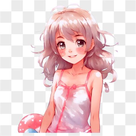 Download Kawaii Anime Girl Holding Pink And White Balloon Kawaii Online