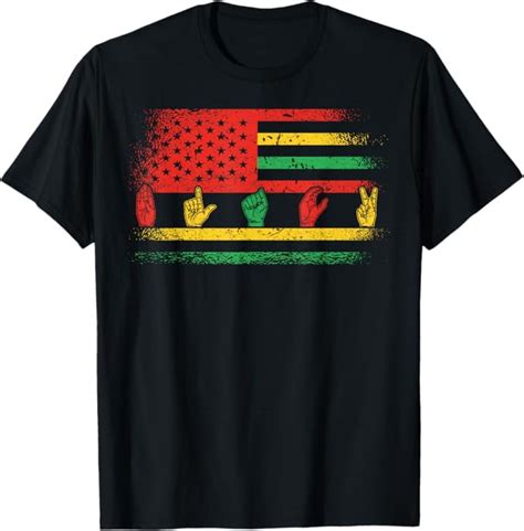 ASL Black Flag African American Sign Language Melanin Deaf T Shirt