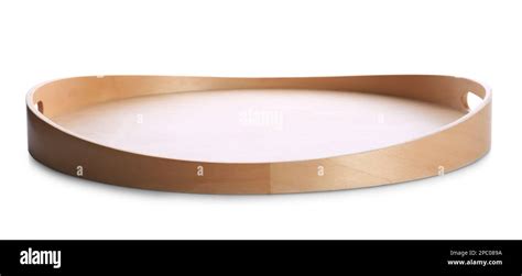 One Empty Wooden Tray Isolated On White Stock Photo Alamy