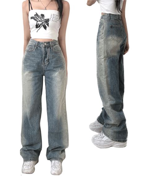 색감대박y2k 그라데이션 워싱 하이웨스트 와이드 데님 팬츠 청바지 통바지 와이드팬츠 일자팬츠 워싱팬츠 워싱데님 더티청 더티팬츠 스트릿 유니크 힙 에이블리