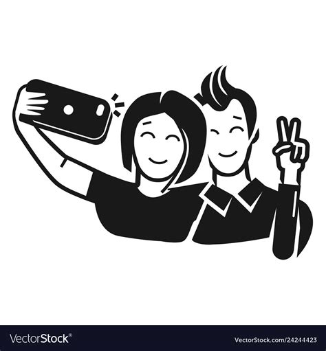 Guy With A Girl Take Selfie Icon Simple Style Vector Image