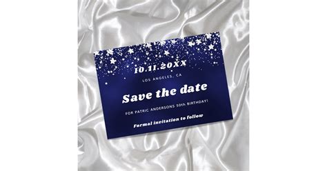 Birthday Navy Blue Silver Stars Save Date Card Zazzle