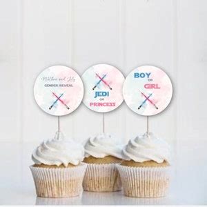 Printable And Editable Pink Or Blue Light Sword Gender Reveal Cupcakes