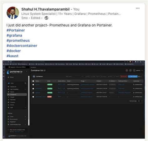Portainer Grafana Prometheus Dockercontainer Docker Shahul Hthavalamparambil Account