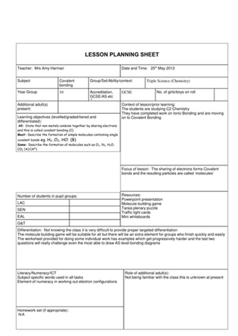 Covalent Bonding Lesson Teaching Resources