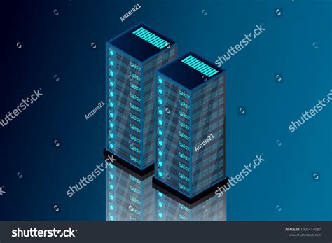 Isometric Server Room Futuristic Technology Data Stock Vector Royalty