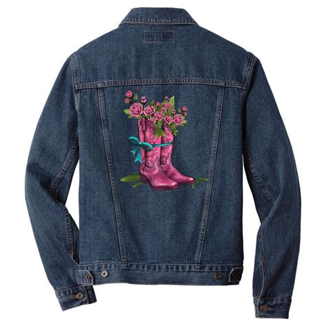 Valentines Day Western Boots And Roses Men Denim Jacket By