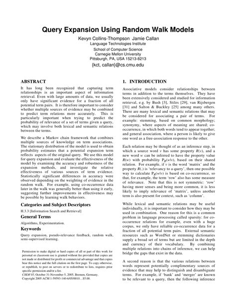 Pdf Query Expansion Using Random Walk Models