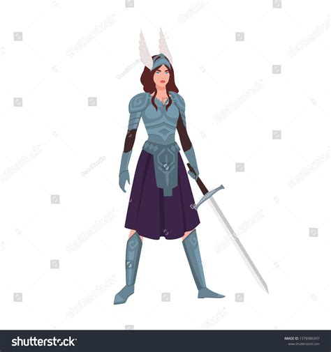 Valkyrie Mythological Female Warrior Holding Sword Stock Vector