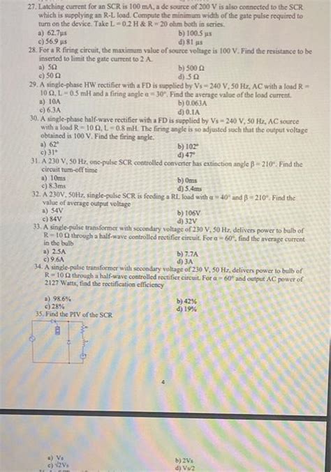 Solved 27 Latching Current For An Scr Is 100 Ma A De
