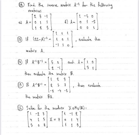 Solved 12 ② Find The Inverse Matrix A T For The Following