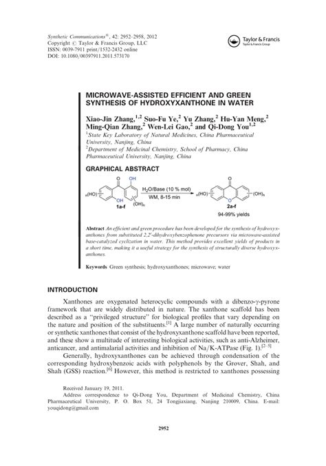 Pdf Cheminform Abstract Microwave Assisted Efficient And Green