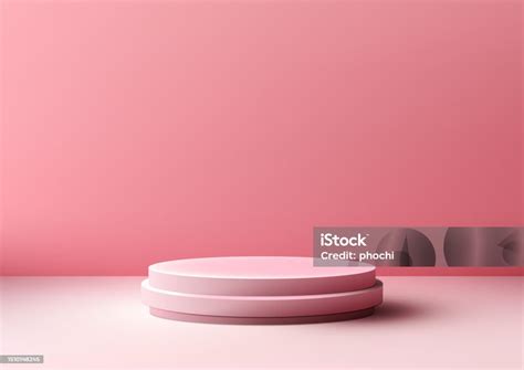 Objek Podium Merah Muda Realistis Di Lantai Minimal Modern Ilustrasi