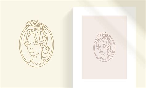 Vintage Woman In Oval Frame Silhouette Linear Illustration 46167959