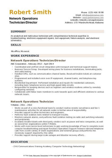 Network Operations Technician Resume Samples Qwikresume