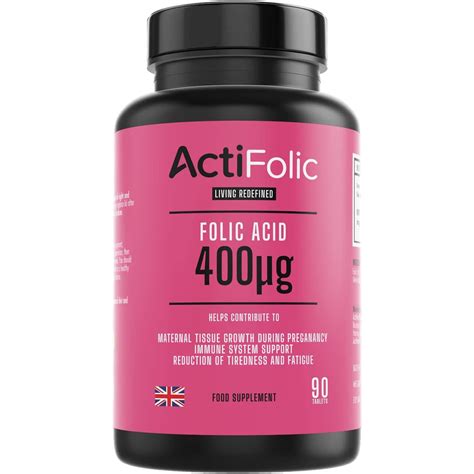 Actihealth Folic Acid 400mcg Tablets Vegan Vitamin B9 Maternal Tissue