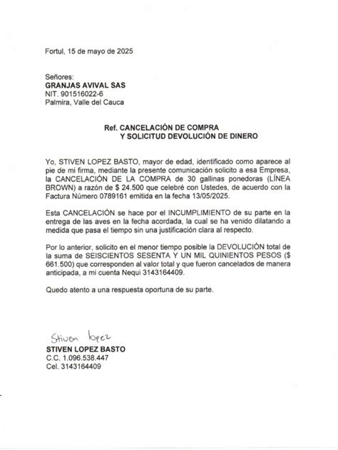 Carta Cancelación Compra Pdf