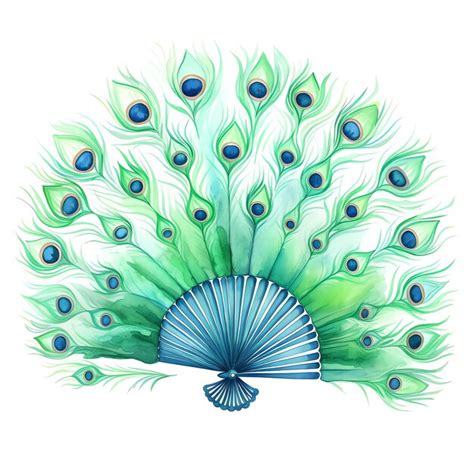 Premium Ai Image Beautiful Green Hand Fan Made Of Peacocks Feathers