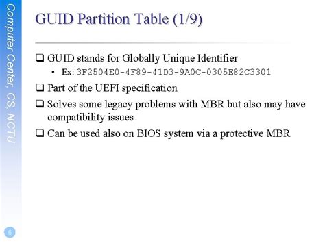 GUID Partition Table Unified Extensible Firmware Interface UEFI