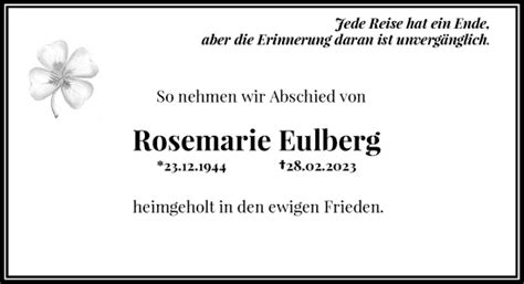 Traueranzeigen Von Rosemarie Eulberg Gatrauerde