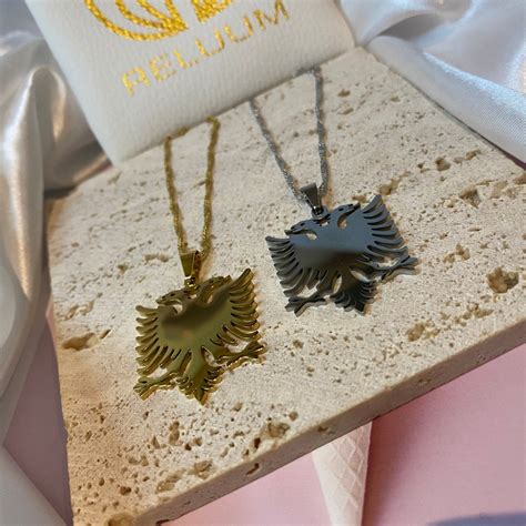 Albania Eagle Pendant Necklace Albania Coat Of Arms Symbol Necklace 18K