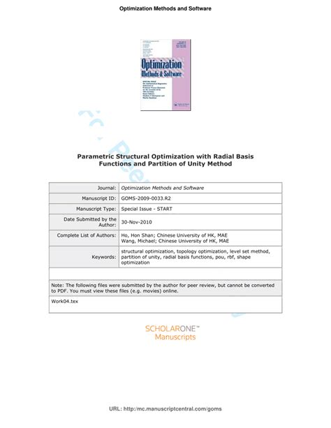 Pdf Parametric Structural Optimization With Radial Basis Functions And Partition Of Unity Method