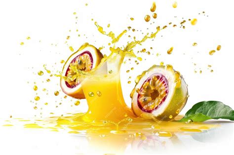 Passionfruit Juice Splashing On White Background Premium Ai Generated
