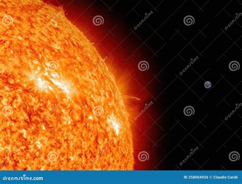 Accurate Size Comparison Of Earth And Sun 3d Illustration Stock Illustration Illustration Of