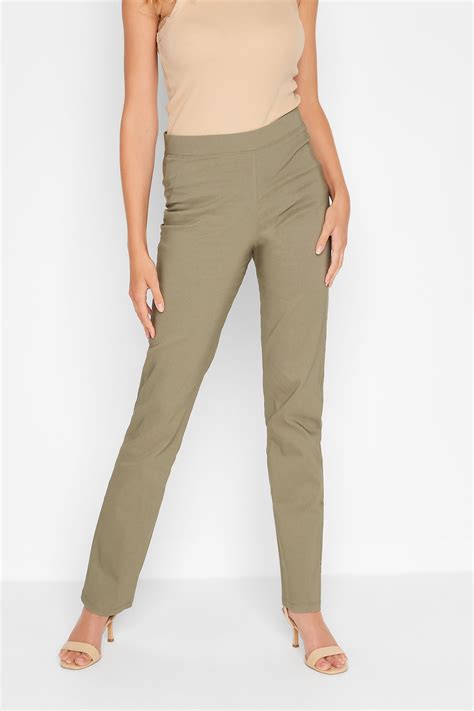 LTS Tall Womens Khaki Green Stretch Straight Leg Trousers Long Tall Sally