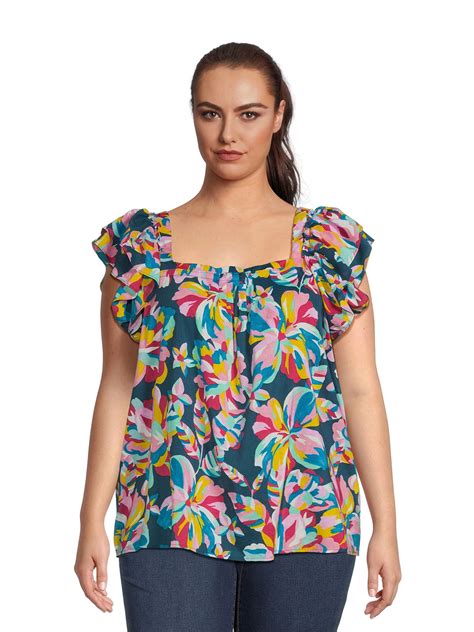The Get Womens Plus Size Pintuck Ruffle Top